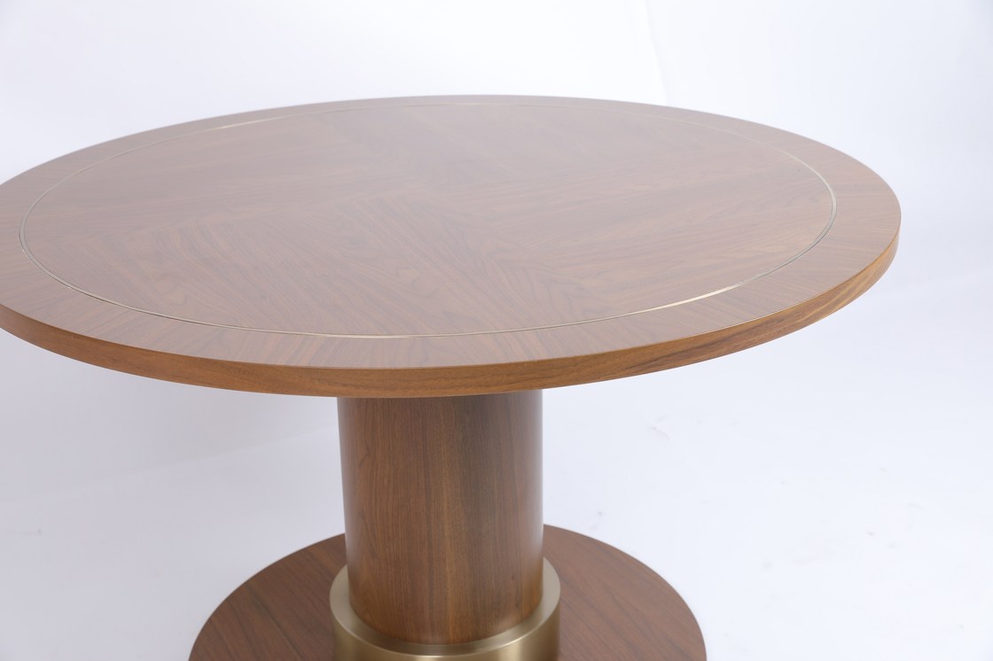 White Oak Veneer Metal Inlay Border Dining Table Pedestal Base With ...